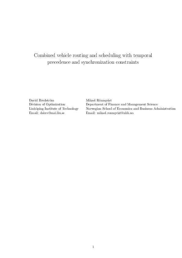 (PDF) Combined vehicle routing and scheduling with temporal precedence and synchronization ...