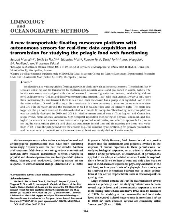 (PDF) A new transportable floating mesocosm platform with autonomous ...