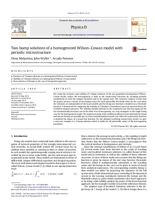 (PDF) Two bump solutions of a homogenized Wilson–Cowan model with ...