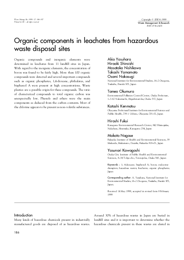 (PDF) Organic components in leachates from hazardous waste disposal sites
