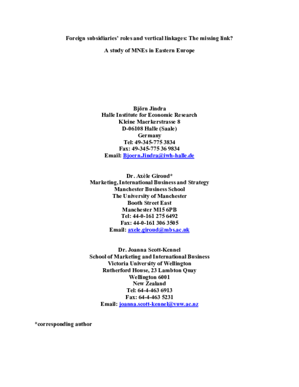 (PDF) Foreign subsidiaries' roles and vertical linkages: The missing ...