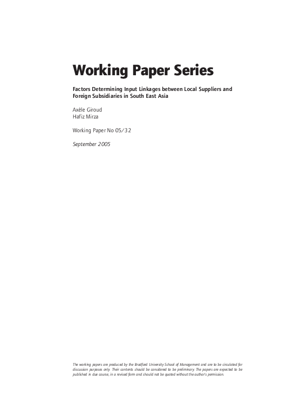 (PDF) Working Paper Series Factors Determining Input Linkages between ...