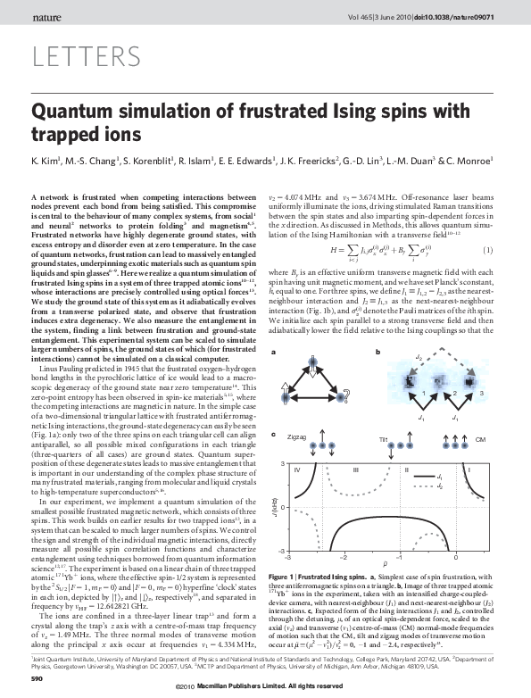 (PDF) Quantum simulation of frustrated Ising spins with trapped ions