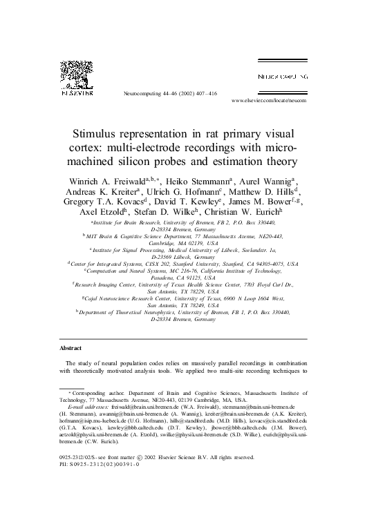 (PDF) Stimulus representation in rat primary visual cortex: multi-electrode recordings with ...