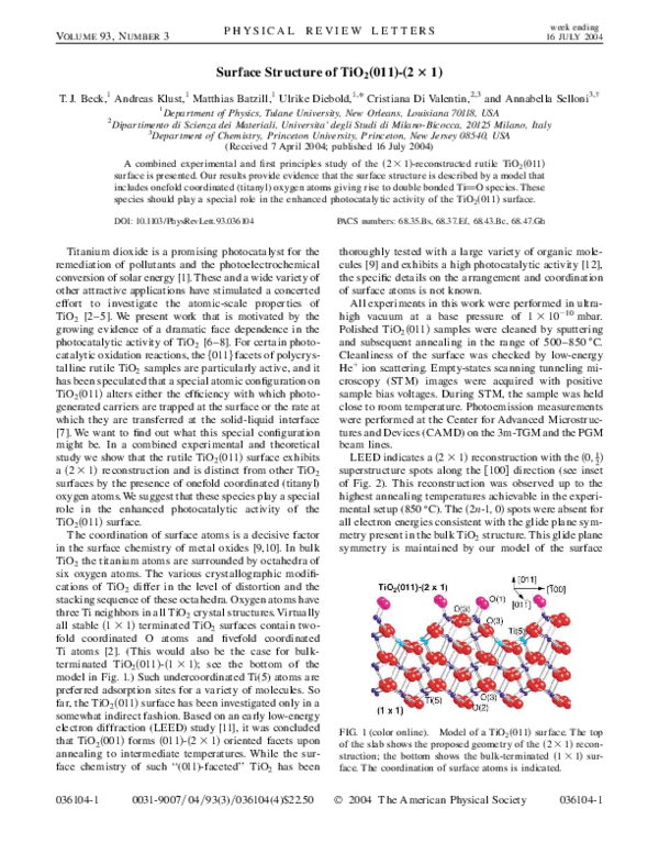 Pdf Surface Structure Of Tio2 011 2x1