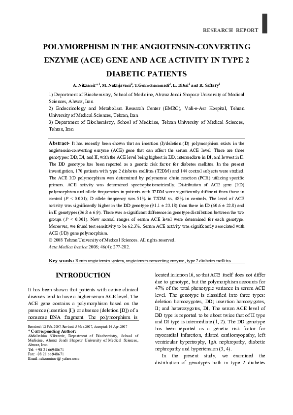 (PDF) Angiotensin-converting enzyme (ACE) gene II genotype protects against the development of ...