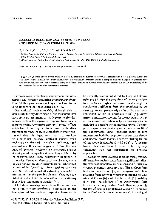 (PDF) Inclusive electron scattering by nuclei and free nucleon form factors