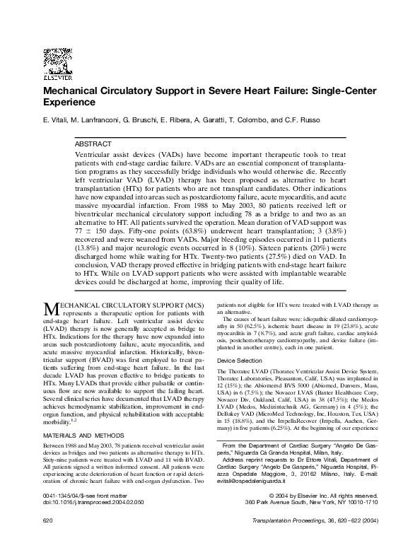 (PDF) Mechanical circulatory support in severe heart failure: single-center experience