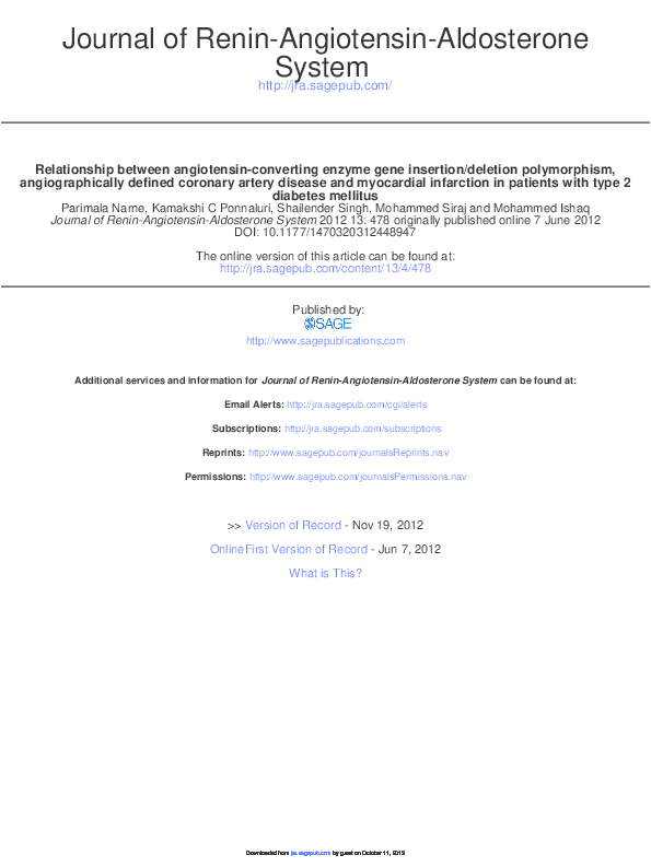 (PDF) The relationship between angiotensin-converting enzyme insertion/deletion polymorphism and ...