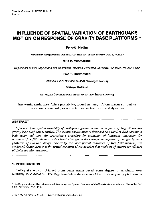 (PDF) Influence of spatial variation of earthquake motion on response of gravity base platforms