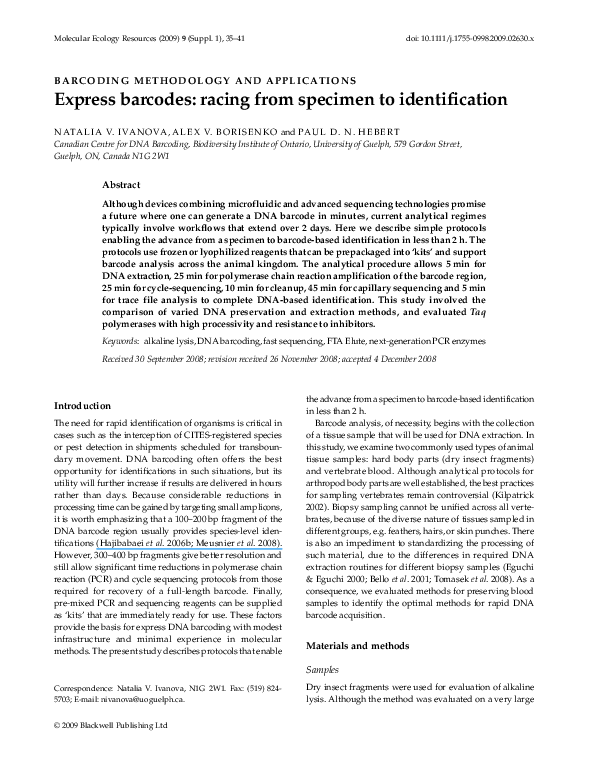 (PDF) Express barcodes: racing from specimen to identification