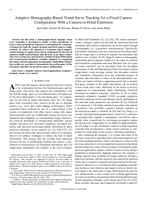 (PDF) Adaptive Homography-Based Visual Servo Tracking Control via a ...