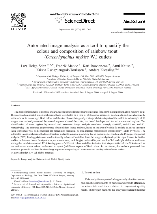 (PDF) Automated image analysis as a tool to quantify the colour and composition of rainbow trout ...