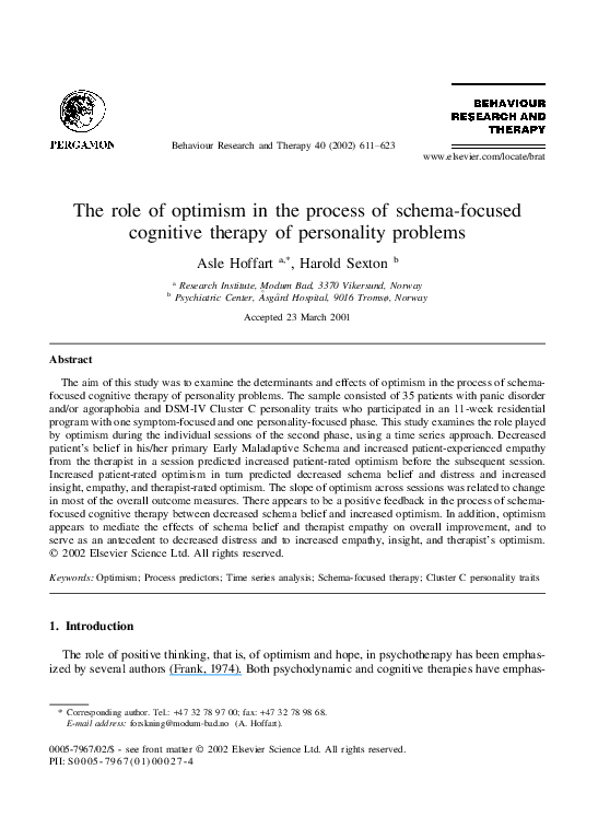 (PDF) The role of optimism in the process of schema-focused cognitive therapy of personality ...