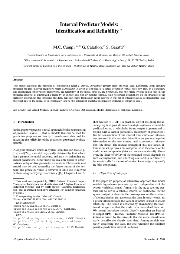 (PDF) Interval predictor models: Identification and reliability
