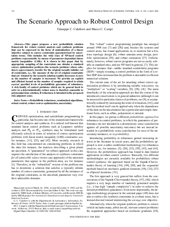 (PDF) The Scenario Approach to Robust Control Design