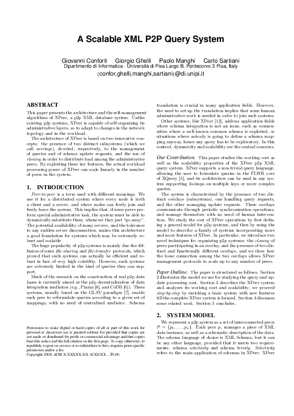 Pdf A Scalable Xml P2p Query System