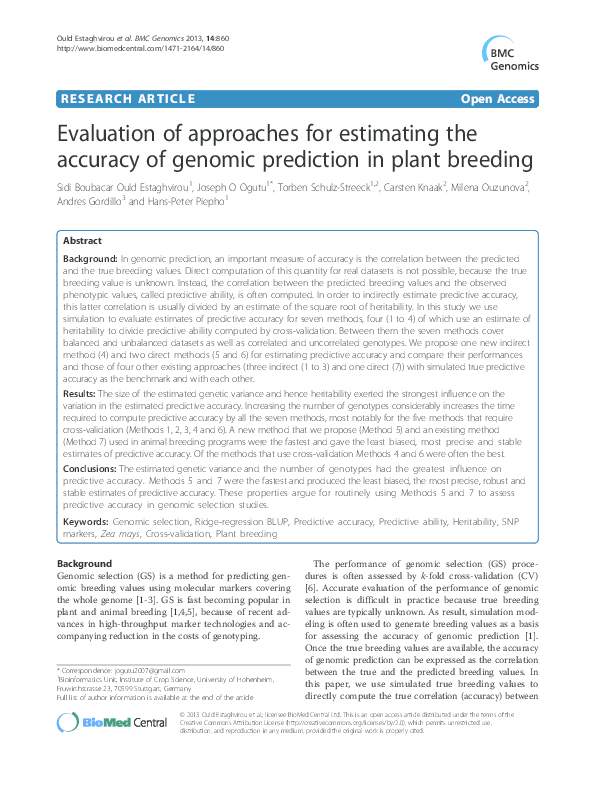(PDF) Evaluation of approaches for estimating the accuracy of genomic prediction in plant breeding