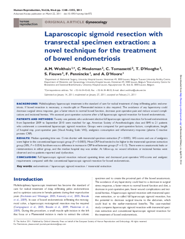 Laparoscopic Sigmoid Resection With Transrectal Specimen Extraction A