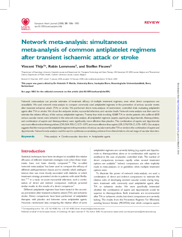 (PDF) Network meta-analysis: simultaneous meta-analysis of common antiplatelet regimens after ...