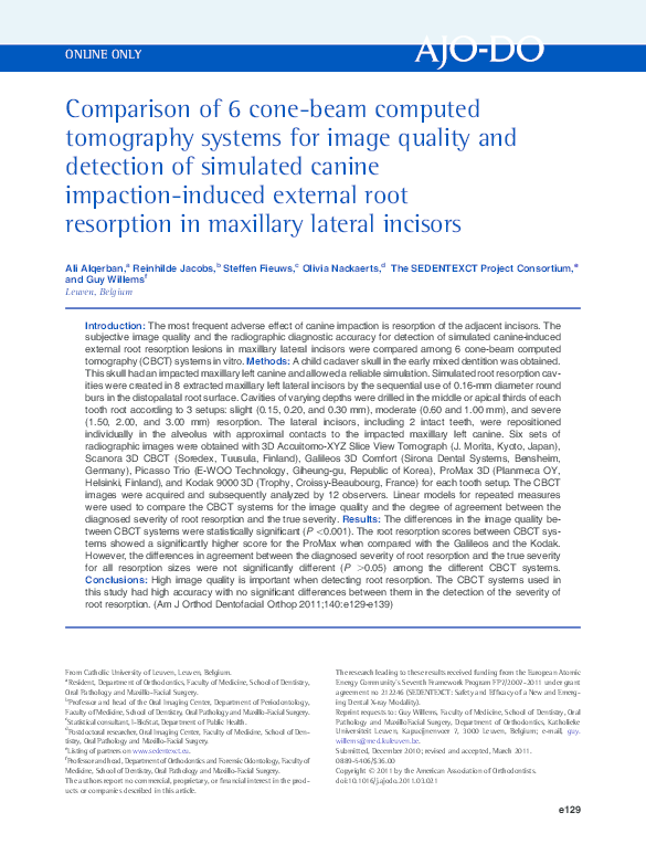 Pdf Comparison Of 6 Cone Beam Computed Tomography Systems For Image Quality And Detection Of