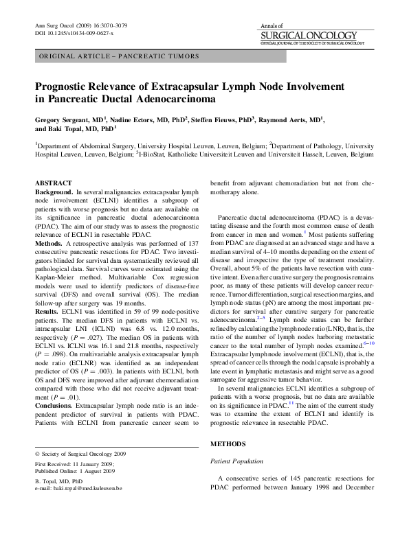 (PDF) Prognostic Relevance of Extracapsular Lymph Node Involvement in Pancreatic Ductal ...