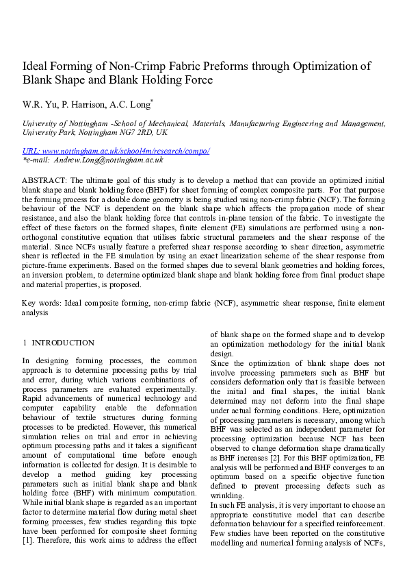 (PDF) Ideal forming of non-crimp fabric preforms through optimization ...