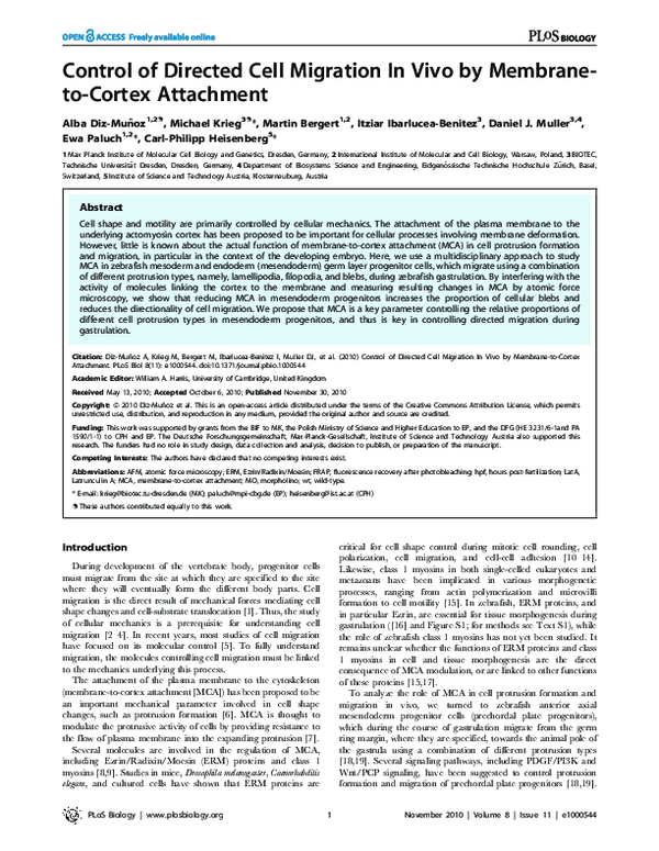 (PDF) Control of Directed Cell Migration In Vivo by Membrane-to-Cortex ...