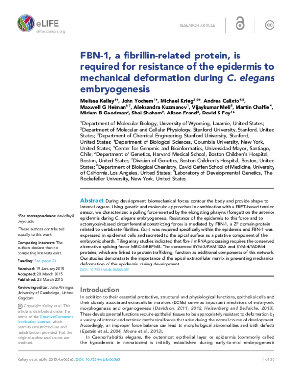 (PDF) FBN-1, a fibrillin-related protein, is required for resistance of ...