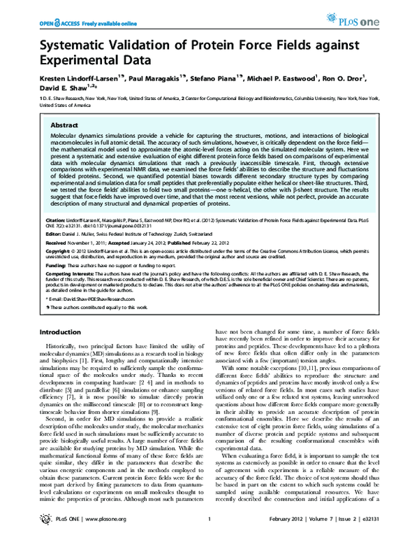 (PDF) Systematic Validation of Protein Force Fields against ...