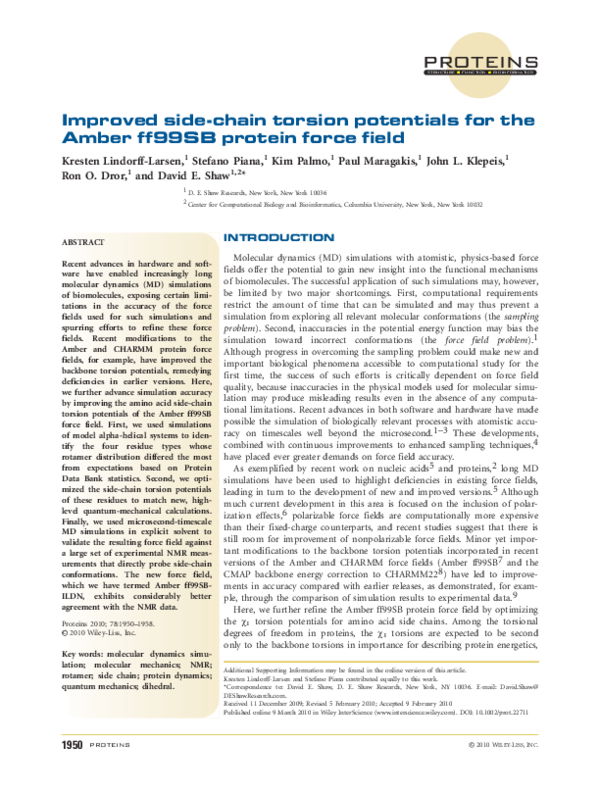 (PDF) Improved side-chain torsion potentials for the Amber ff99SB ...