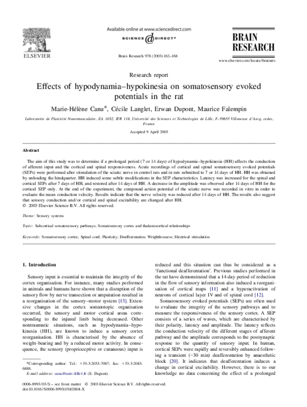 (PDF) Effects of hypodynamia–hypokinesia on somatosensory evoked ...
