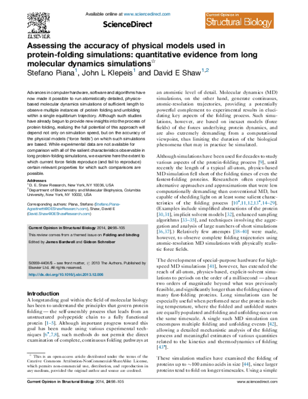 (PDF) Assessing the accuracy of physical models used in protein-folding ...