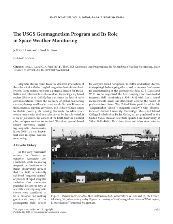 (PDF) The USGS Geomagnetism Program and Its Role in Space Weather ...