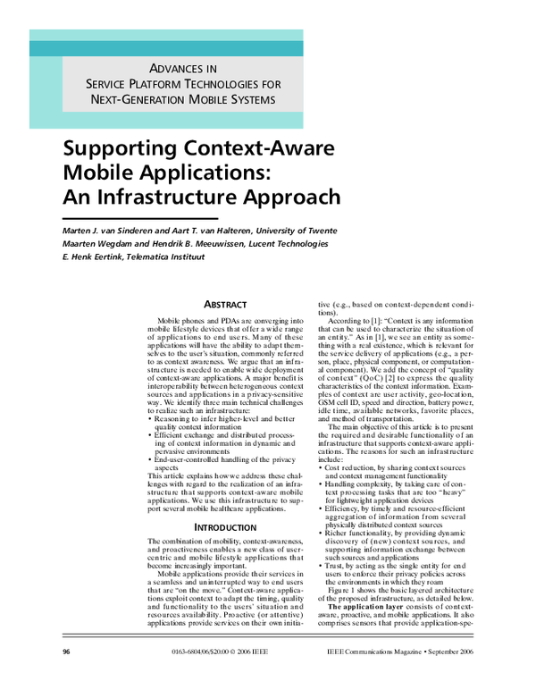 (PDF) Supporting context-aware mobile applications: an infrastructure approach