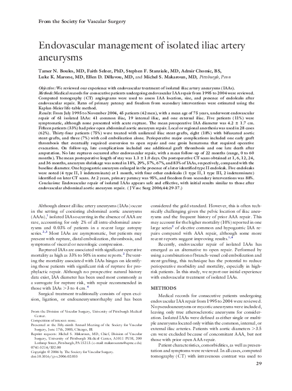 (PDF) Endovascular management of isolated iliac artery aneurysms | Luke ...