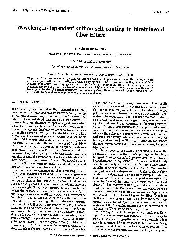 (PDF) Wavelength-dependent soliton self-routing in birefringent fiber filters