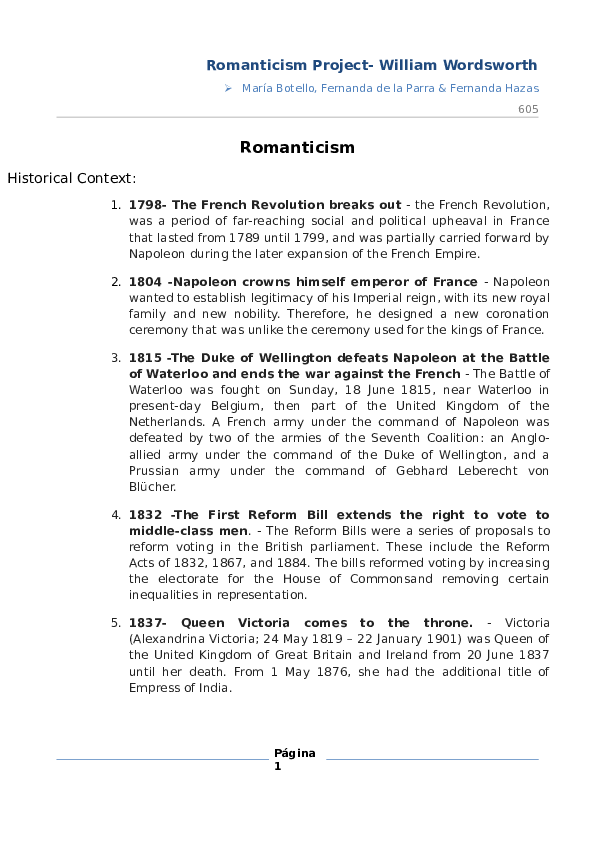 (DOC) Romanticism Historical Context