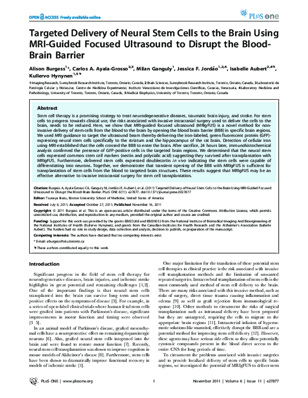 (PDF) Targeted Delivery of Neural Stem Cells to the Brain Using MRI-Guided Focused Ultrasound to ...