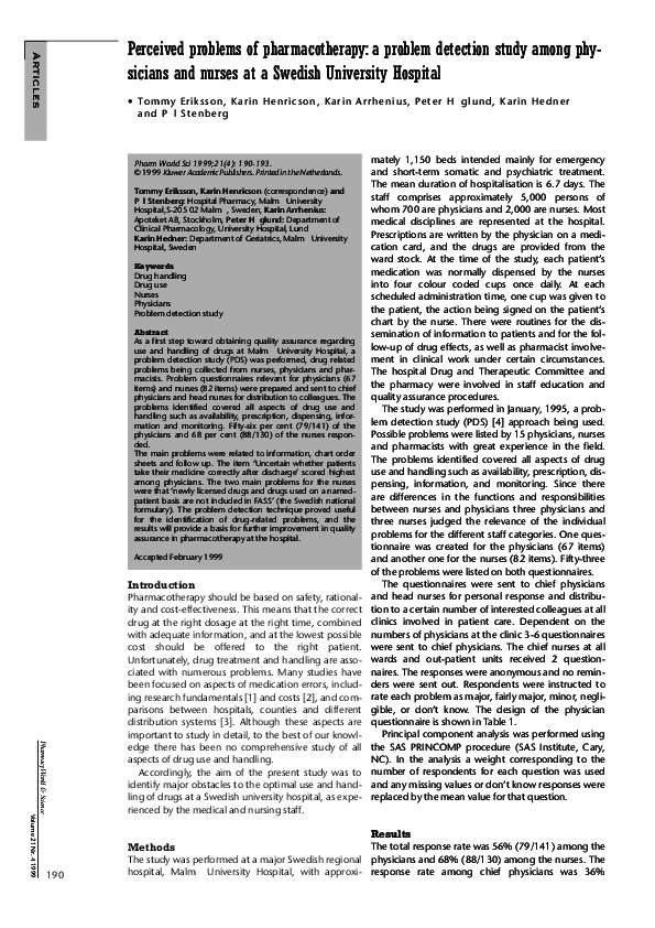 (PDF) Perceived problems of pharmcotherapy: a problem detection study ...
