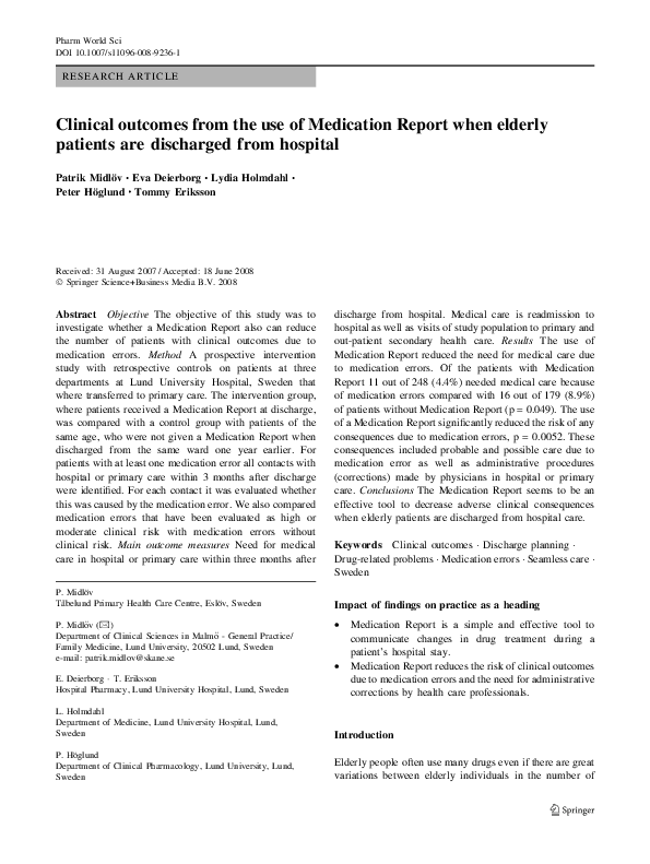 (PDF) Clinical outcomes from the use of Medication Report when elderly ...
