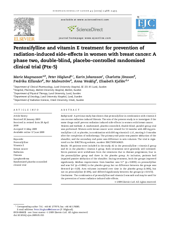 (PDF) Pentoxifylline and Vitamin E Treatment for Prevention of ...