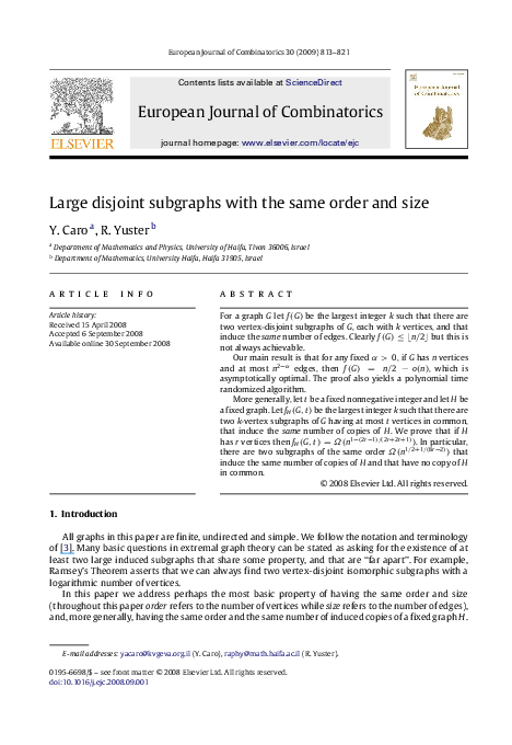 (PDF) Large disjoint subgraphs with the same order and size