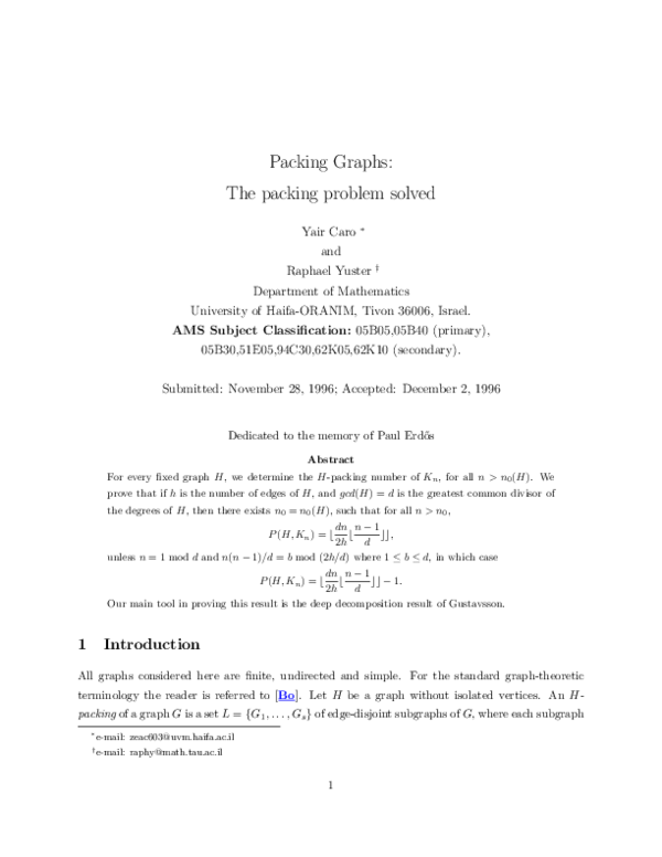 Pdf Packing Graphs The Packing Problem Solved