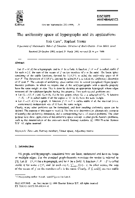 (PDF) The uniformity space of hypergraphs and its applications