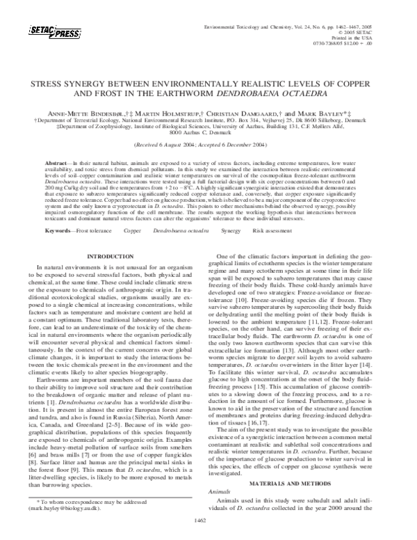 (PDF) STRESS SYNERGY BETWEEN ENVIRONMENTALLY REALISTIC LEVELS OF COPPER ...