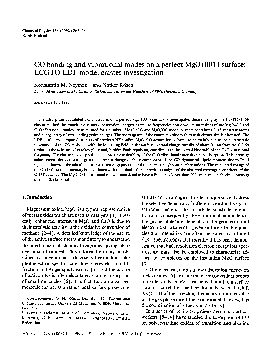 (PDF) CO bonding and vibrational modes on a perfect MgO(001) surface ...