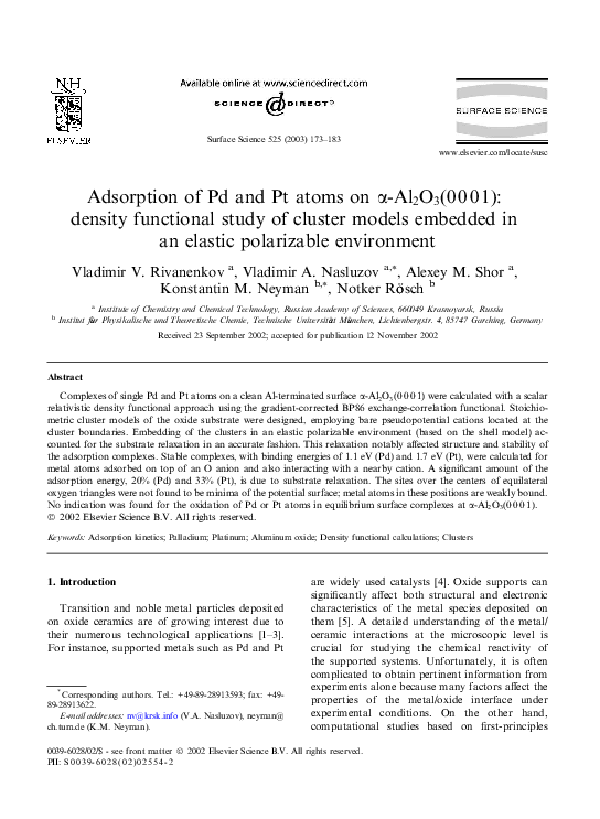 (PDF) Adsorption of Pd and Pt atoms on alpha-Al2O3(0001): density ...