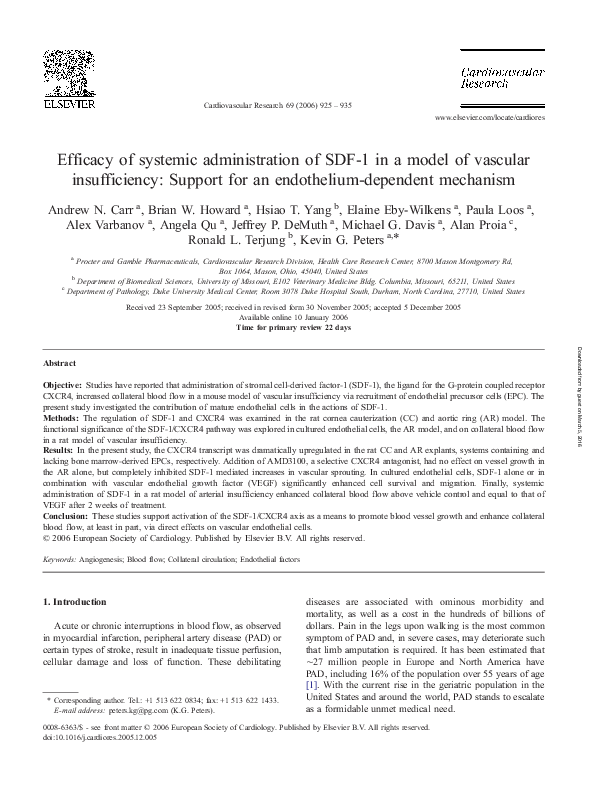 (PDF) Efficacy of systemic administration of SDF-1 in a model of ...