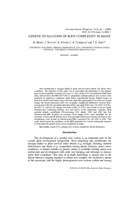 (PDF) Genetic evaluation of root complexity in maize